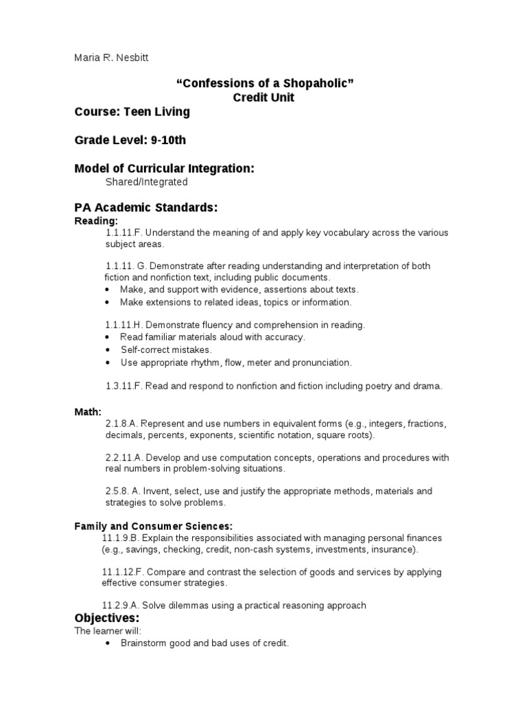 Confessions of A Shopaholic Credit Lesson Plan | PDF | Payments | Interest