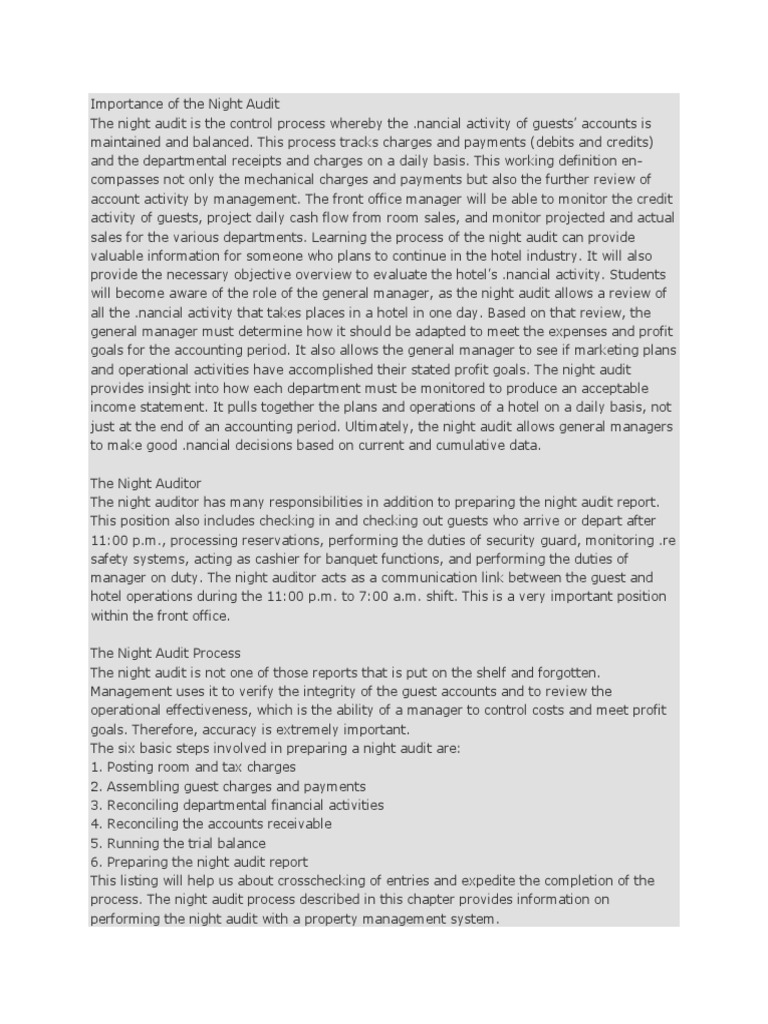 Night Audit Process in Hotels Explained | PDF | Credit Card | Point Of Sale
