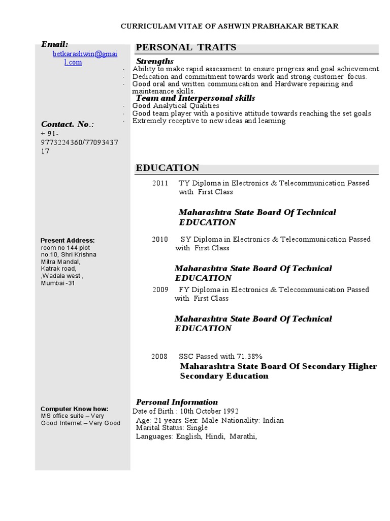 Ashwin Betkar's Electronics CV | PDF