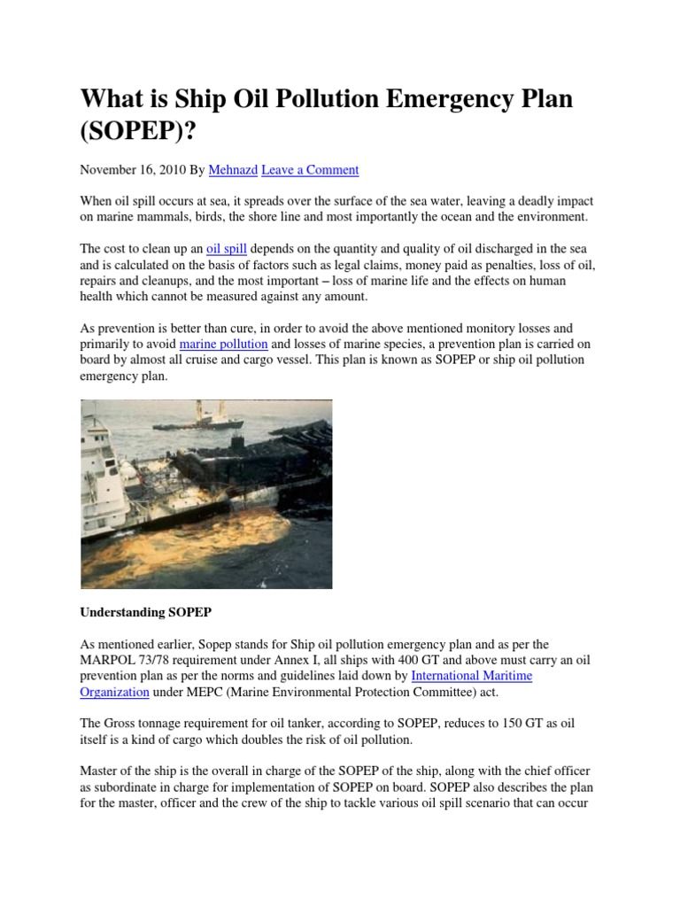 What is Ship Oil Pollution Emergency Plan | Oil Spill | Ships