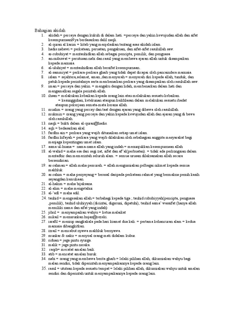 NOTA Bahagian Akidah PENDIDIKAN AGAMA ISLAM PMR | PDF