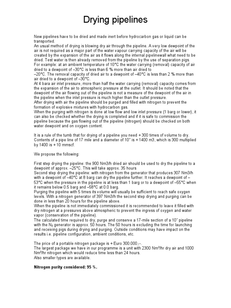 Drying Pipelines | PDF | Atmosphere Of Earth | Pipeline Transport
