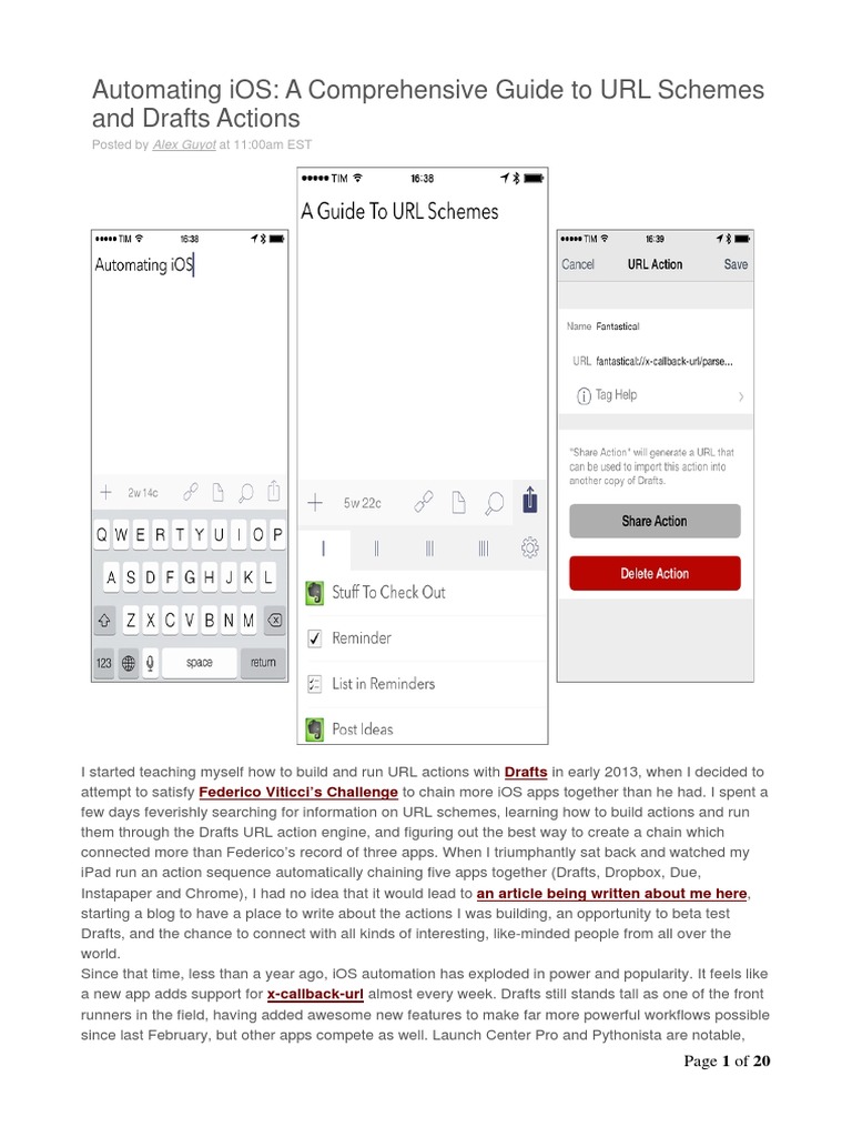 Automating iOS - A Comprehensive Guide To URL Schemes and Drafts Actions | PDF | Evernote | Twitter
