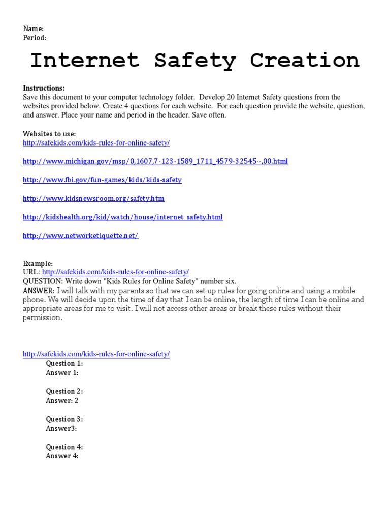 Internet Safety Questions for Kids | PDF | Websites | Internet