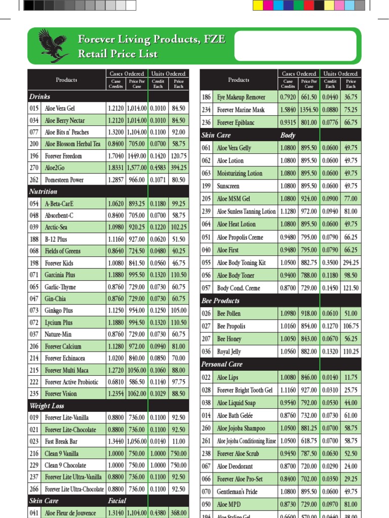Forever Living Products Price List | PDF | Toiletry | Business