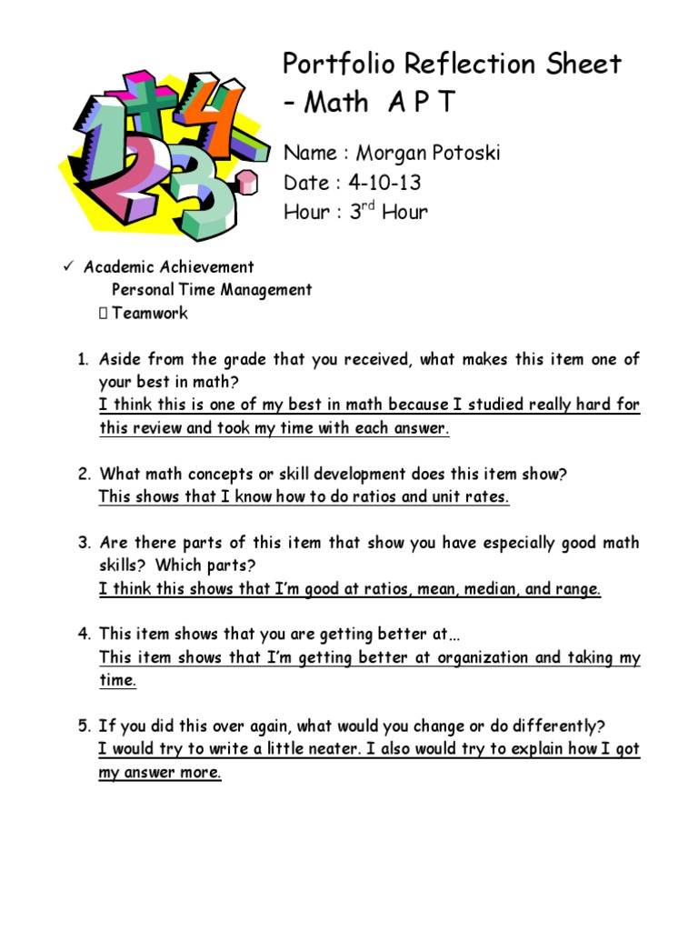 Math Portfolio Reflection by Morgan Potoski | PDF