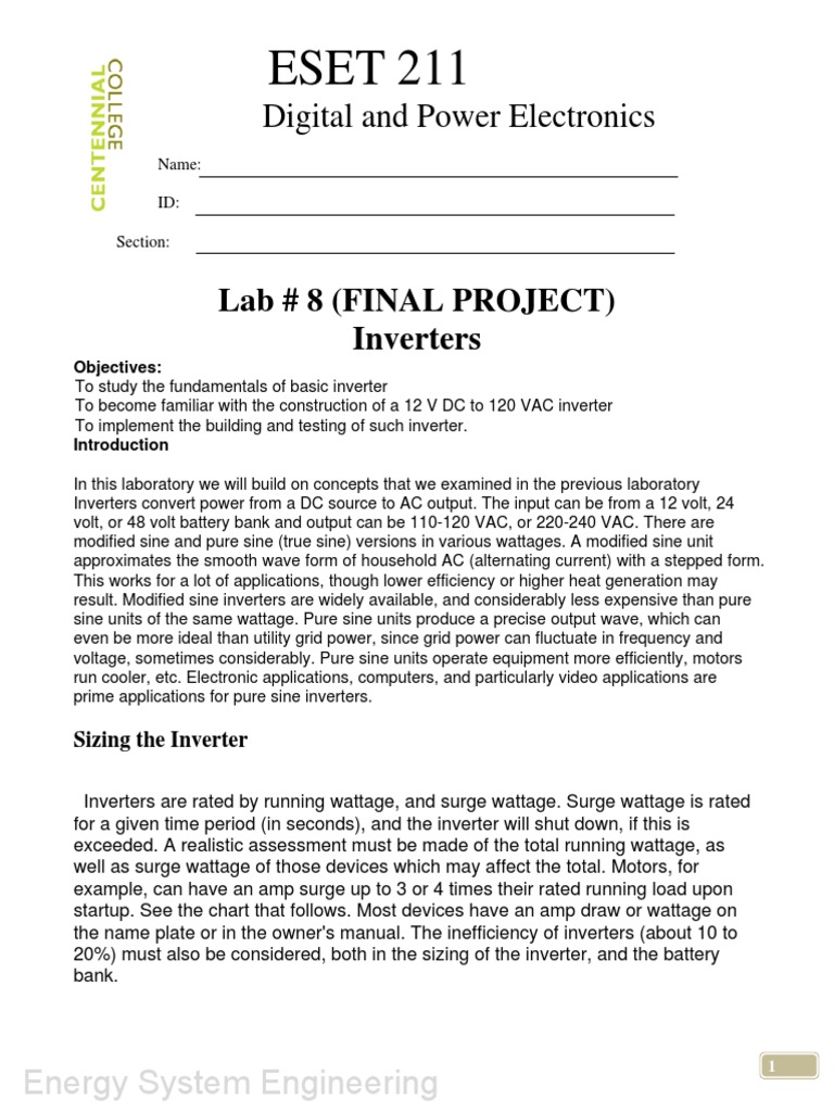 Eset 211 Lab 08 Inverter | PDF | Power Inverter | Manufactured Goods