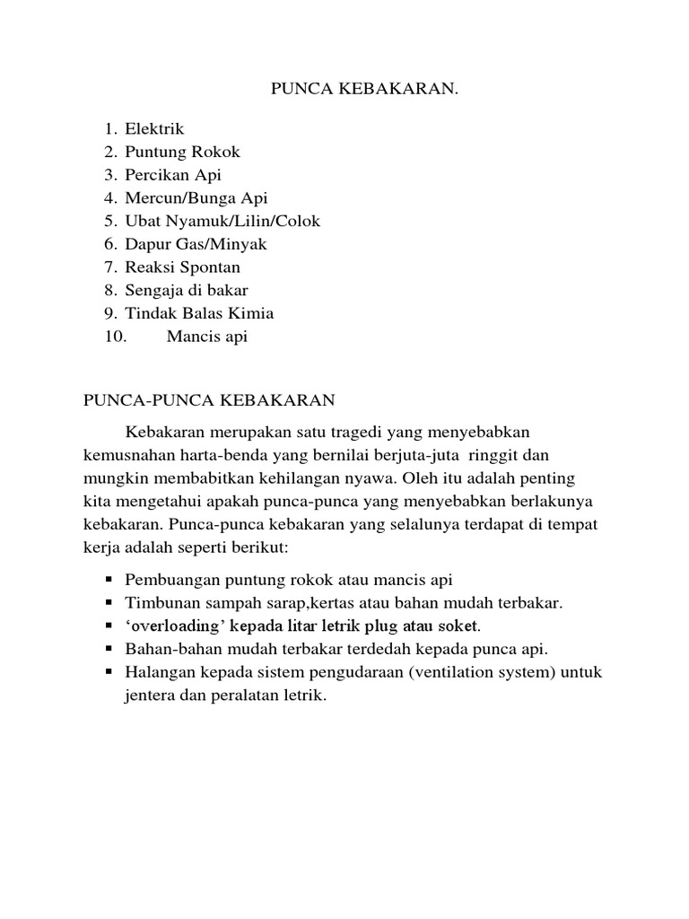 Punca Kebakaran | PDF