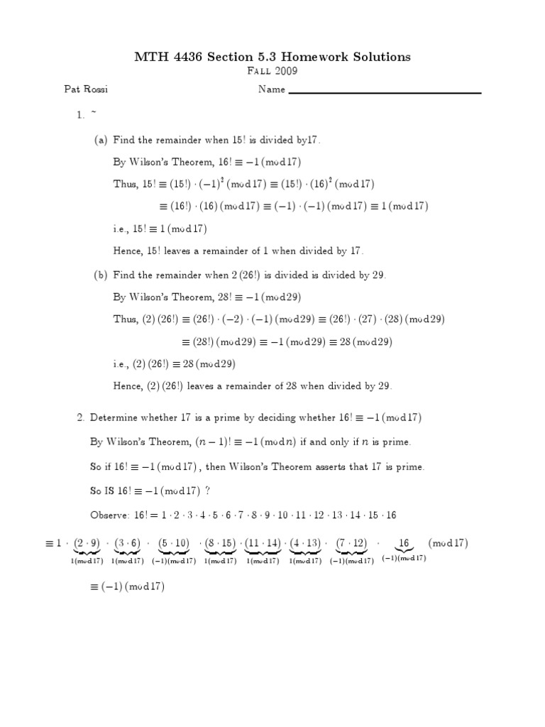Wilson's Theorem | PDF | Mathematical Problem Solving | Number Theory