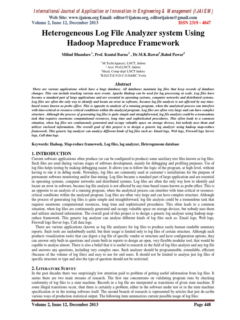 Heterogeneous Log File Analyzer System Using Hadoop Mapreduce Framework | PDF | Apache Hadoop ...