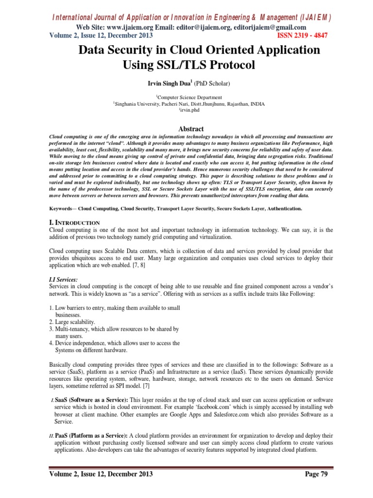 Data Security in Cloud Oriented Application Using SSL/TLS Protocol | PDF | Transport Layer ...