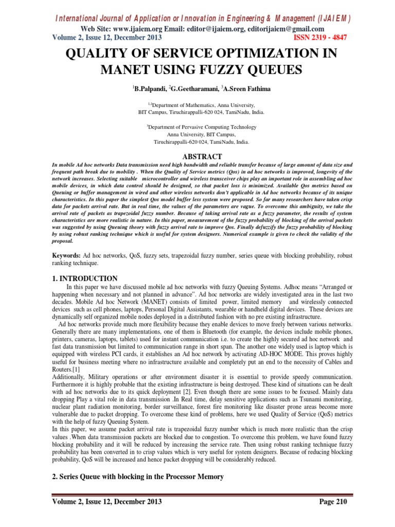 Quality of Service Optimization in Manet Using Fuzzy Queues | PDF ...