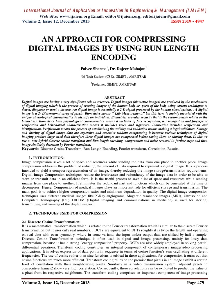 An Approach For Compressing Digital Images by Using Run Length Encoding | PDF | Data Compression ...