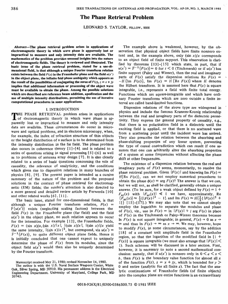 The Phase Retrieval Problem | PDF | Coherence (Physics) | Field ...
