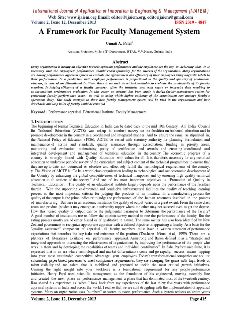 A Framework For Faculty Management System | PDF | Performance Appraisal ...
