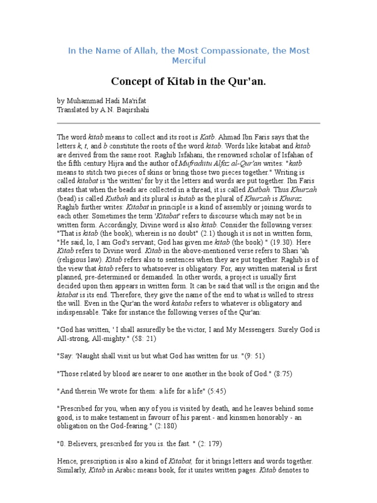 Concept of Kitab in The Qur'an. | PDF | Quran | Islam