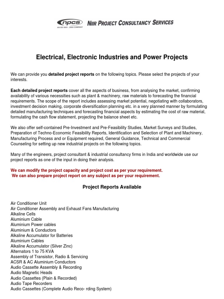 Project List For Electrical, Electronic Industries and Power Projects ...