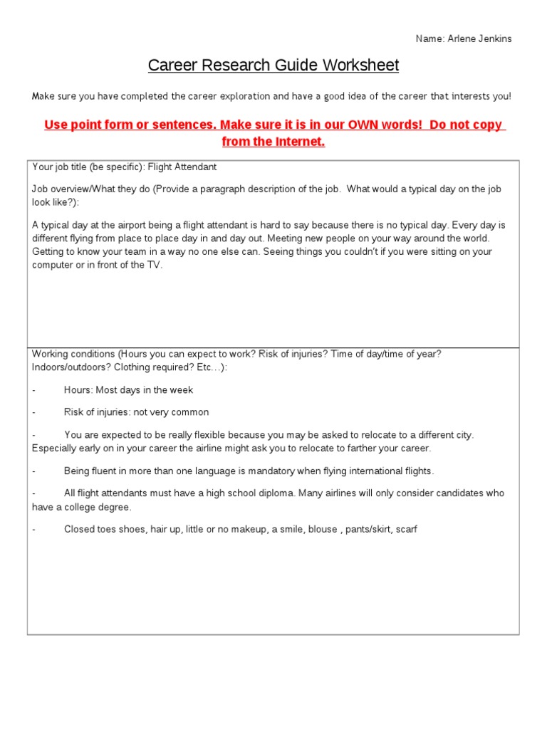 Plan A Career Research Guide Worksheet2013 Done | PDF | Business ...