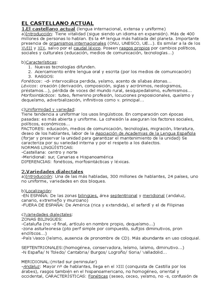 El Castellano Actual | PDF | Variedades de idiomas y estilos | Lengua ...