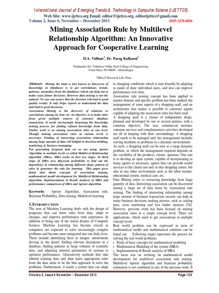 Mining Association Rule by Multilevel Relationship Algorithm: An Innovative Approach For ...