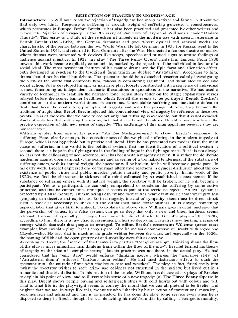 Modern Tragedy: Brecht's Rejection | PDF | Tragedy | Theatre