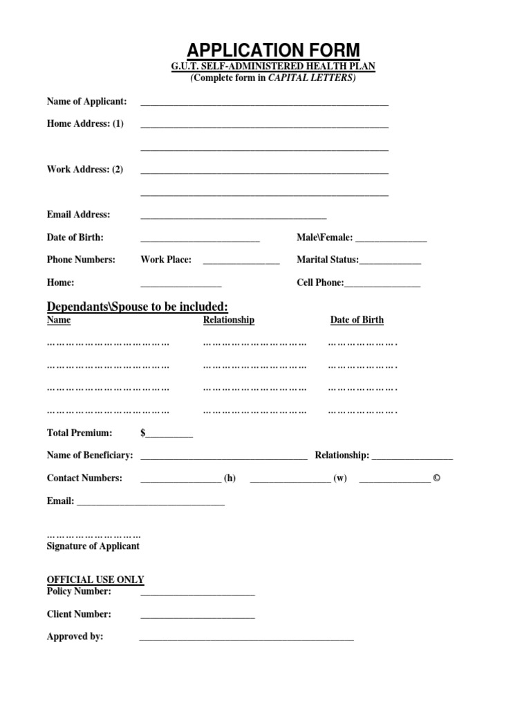 Application Form: Dependants/Spouse To Be Included | PDF ...
