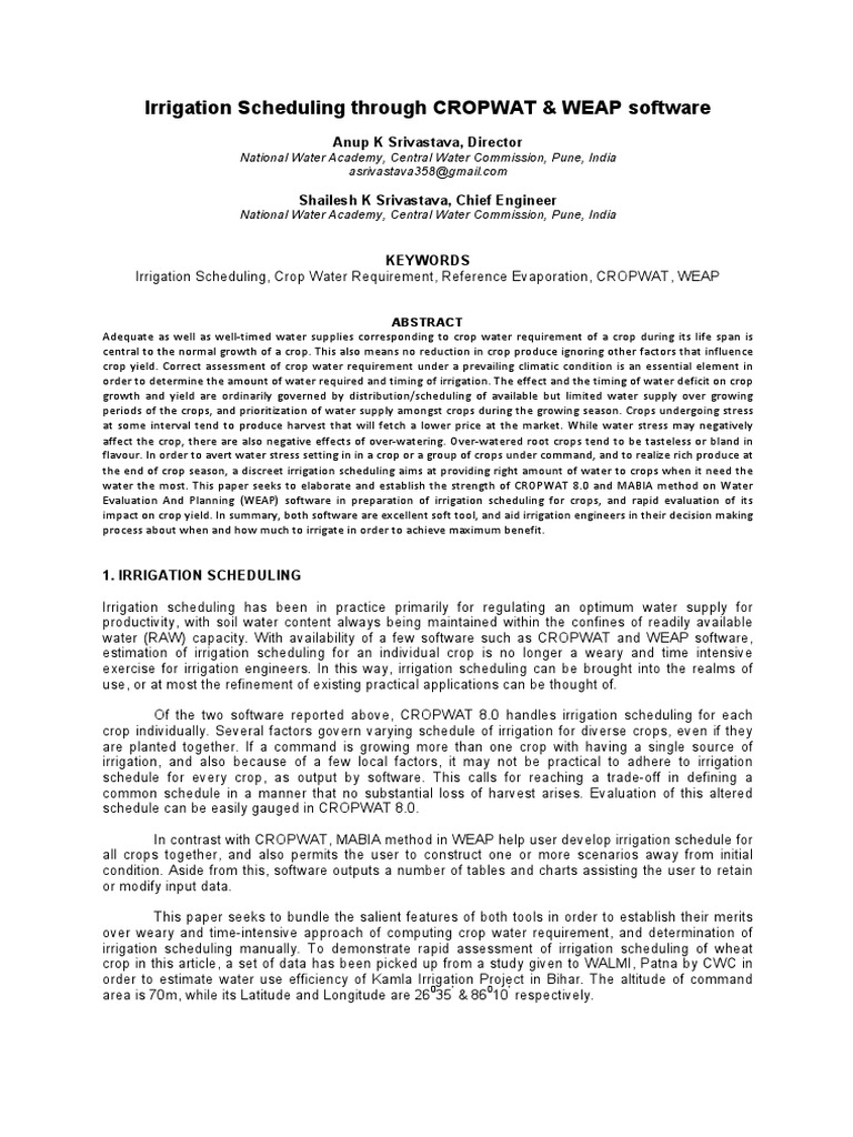 Irrigation Scheduling Through Cropwat Weap Software PDF | PDF | Soil ...