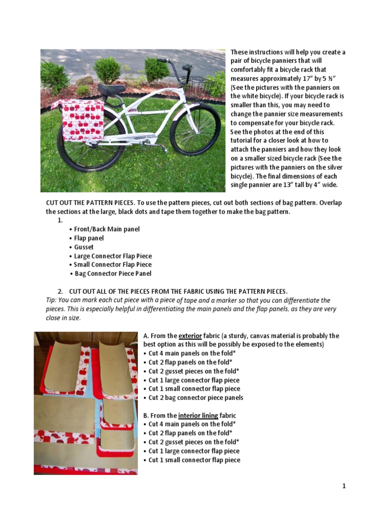 Bicycle Pannier Bag Instructions and Pattern | PDF | Seam (Sewing) | Sewing