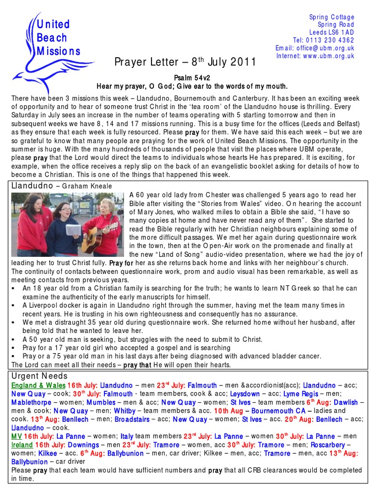8 July UBM Prayer Letter | PDF | Evangelism | Prayer