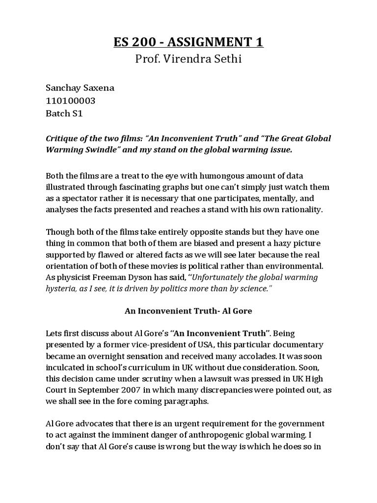 Es 200 - Assignment 1: Prof. Virendra Sethi | PDF | Sea Level Rise ...