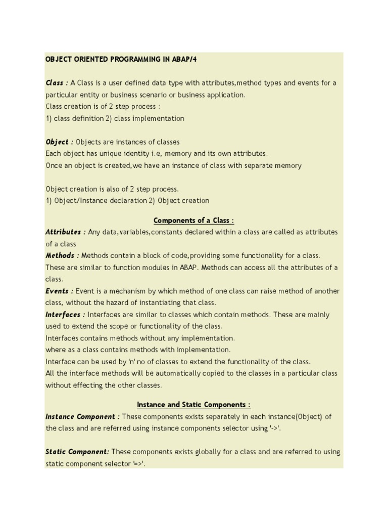 Object Oriented Programming in Abap | PDF | Class (Computer Programming ...