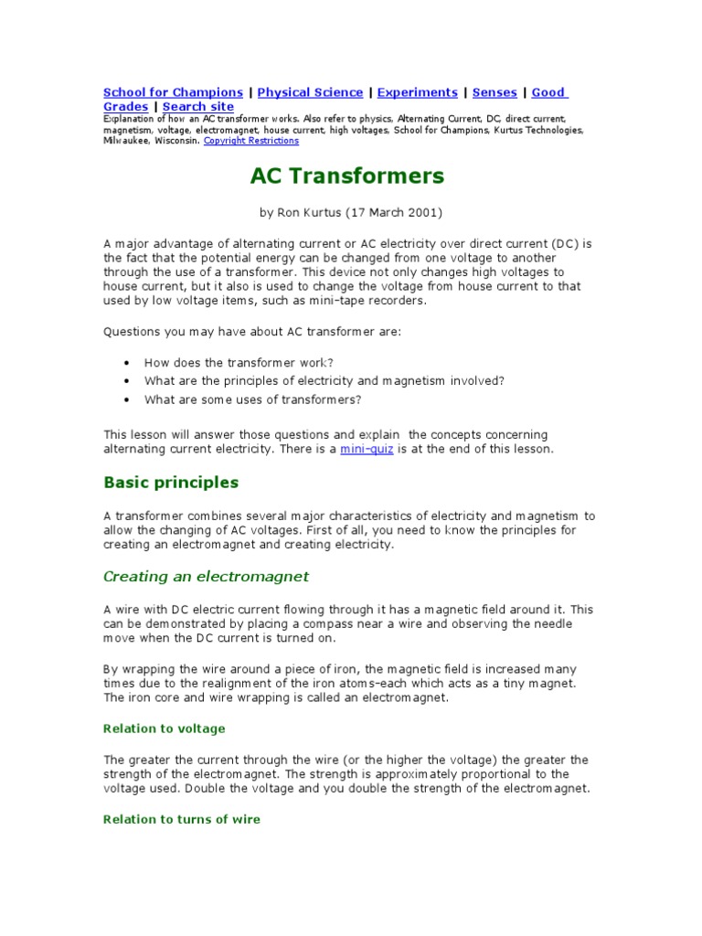 Ac Transformer | PDF | Transformer | Alternating Current