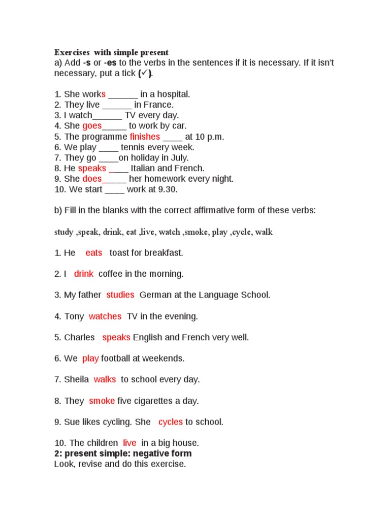 Exercises With Simple Present | PDF | Onomastics | Grammar