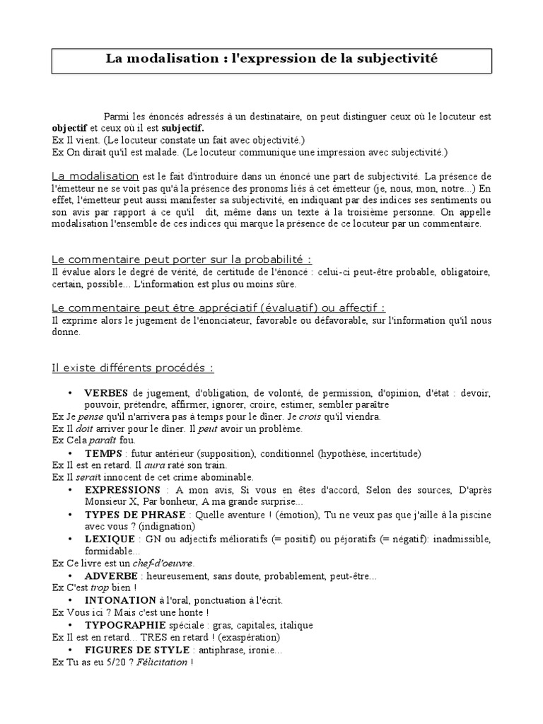 La Modalisation | PDF | Phrase | Linguistique