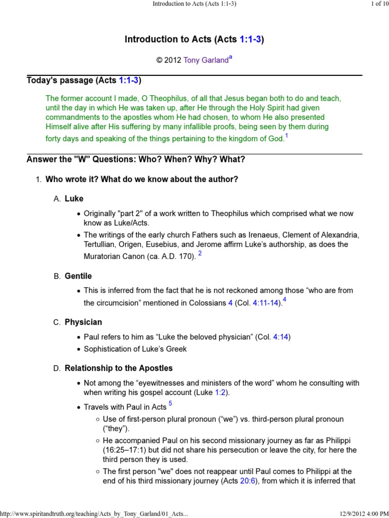 Introduction To Acts (Acts) : Today's Passage (Acts) | PDF | Acts Of ...