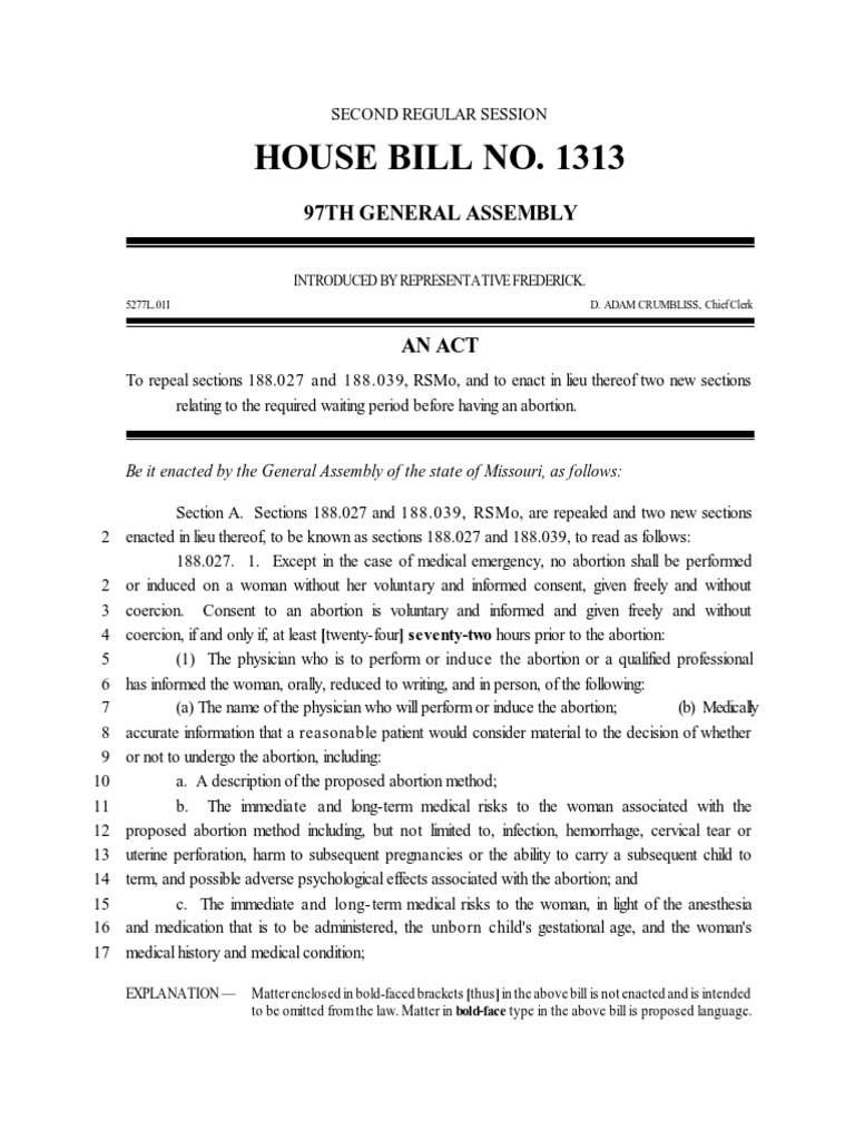 House Bill No. 1313: 97Th General Assembly | PDF | Abortion | Licensure
