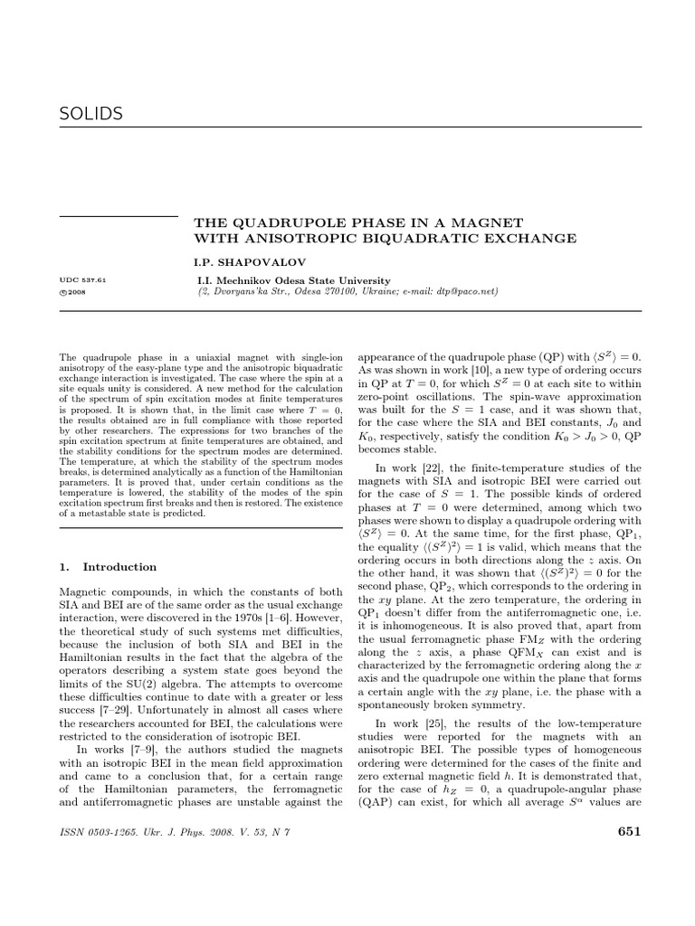 Solids: The Quadrupole Phase in A Magnet With Anisotropic Biquadratic ...