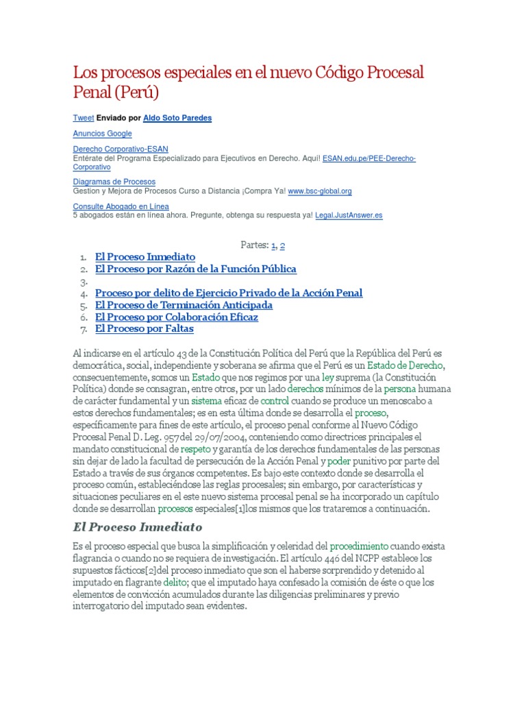 Los Procesos Especiales en El Nuevo Código Procesal Penal | PDF ...