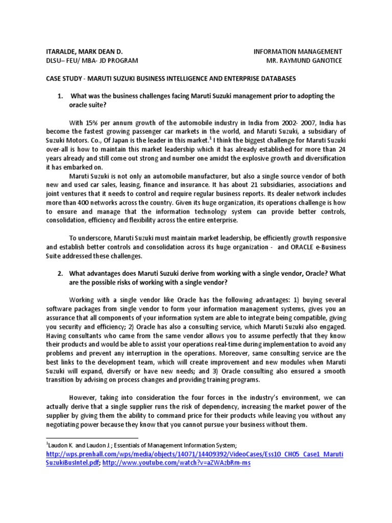 InfoMan - Maruti Suzuki Case Study | PDF | Oracle Database | Oracle Corporation