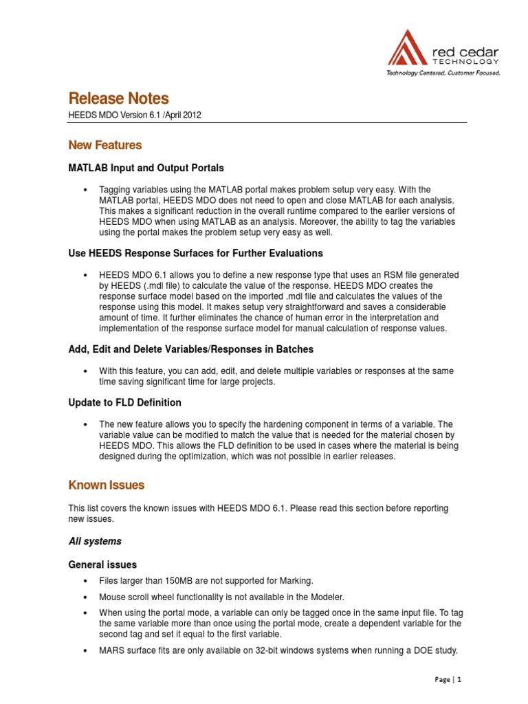 HEEDS MDO 6 1 Release Notes | PDF | Microsoft Windows | Matlab