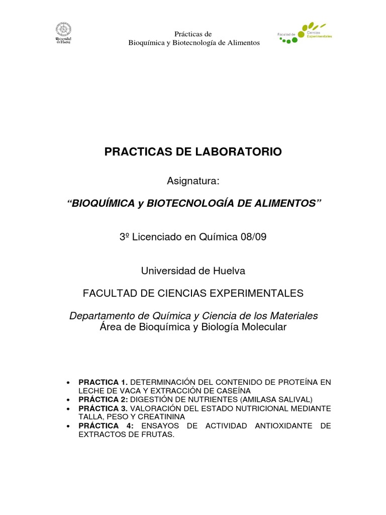 Protocolo Practicas Alimentos 08 09 | PDF