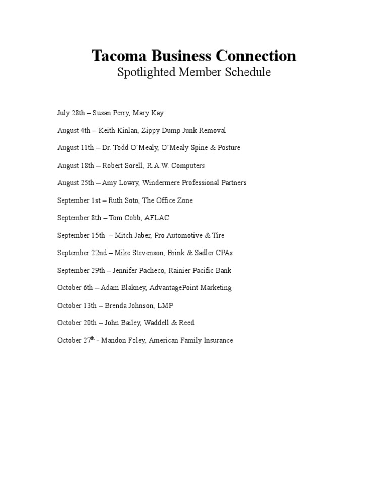 TBC Spotlight Schedule | PDF