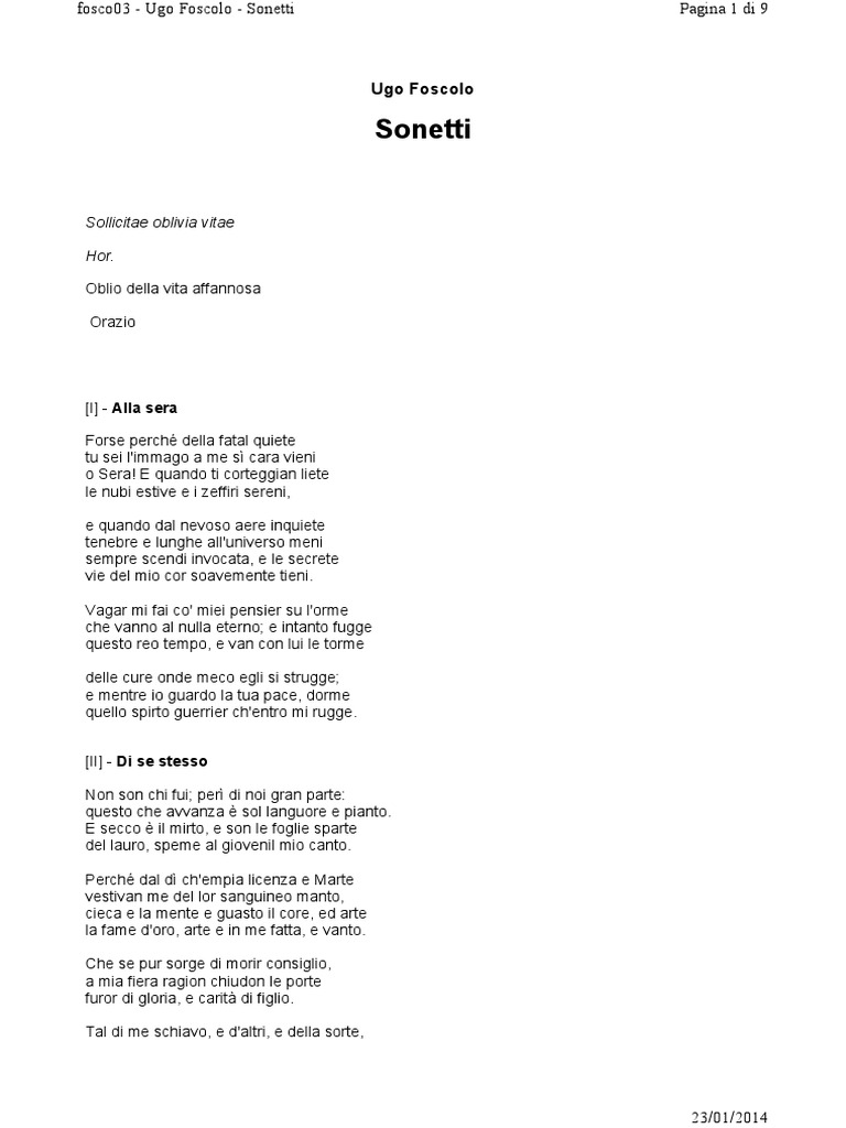 Foscolo Sonetti | PDF