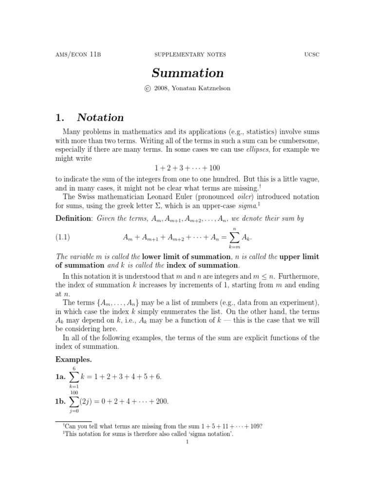 Summation Notes | PDF | Summation | Mathematical Objects