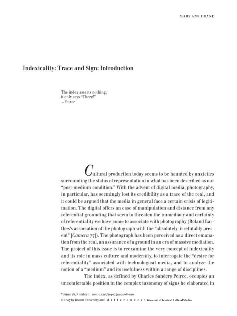 Indexicality: Trace and Sign | PDF | Representation (Arts) | Concept