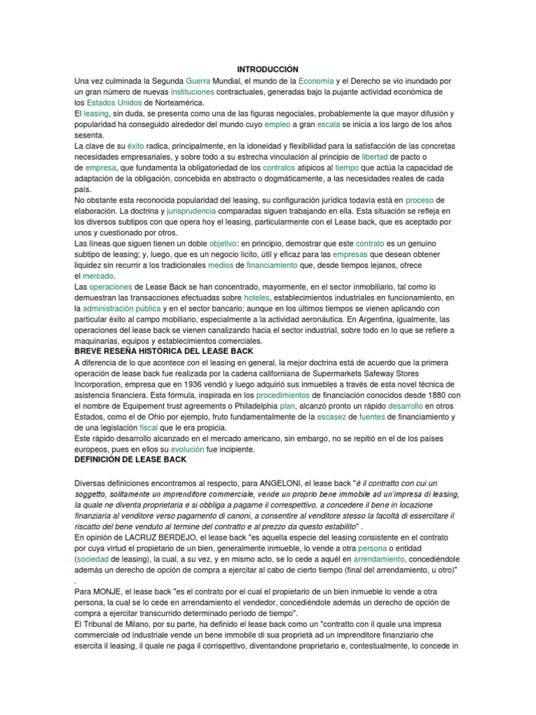 Leaseback Inmobiliario: Conceptos Clave | PDF