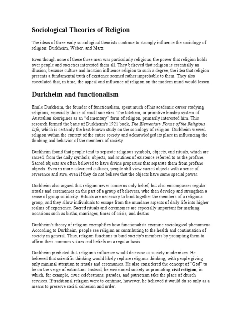 Sociological Theories of Religion | PDF | Émile Durkheim | Max Weber
