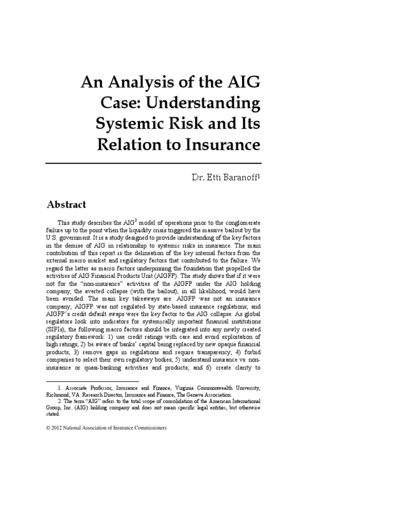 An Analysis of The AIG Case: Understanding Systemic Risk and Its ...