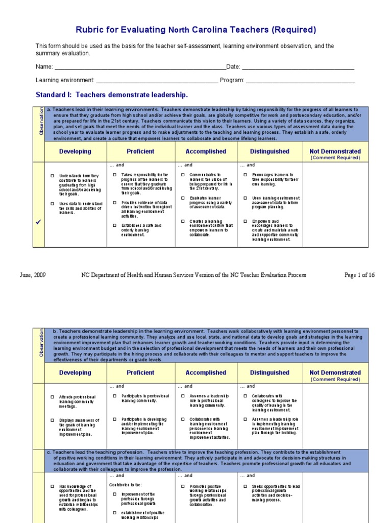 Teacher Evaluation Rubric | PDF | Wellness