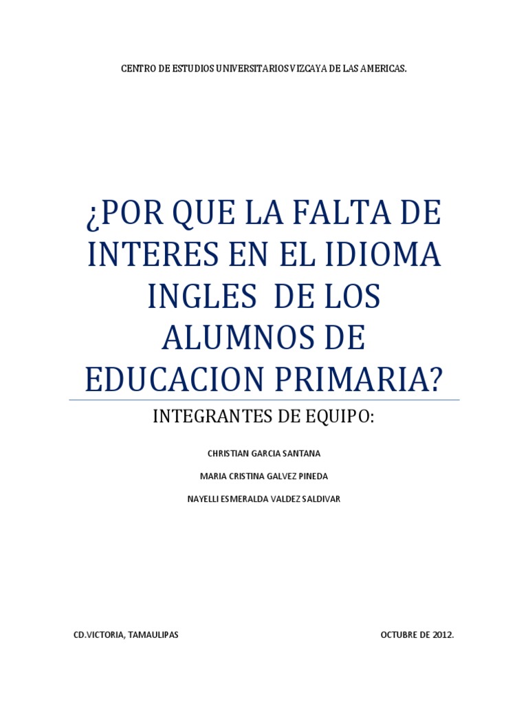 Falta de Interés en Inglés en Primaria | PDF | Lectura (proceso) | Maestros